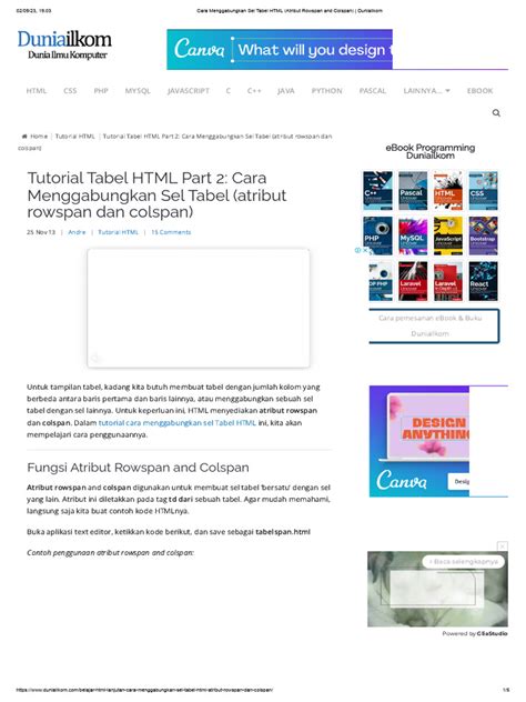 Cara Menggabungkan Sel Tabel Html Atribut Rowspan And Colspan Duniailkom Pdf