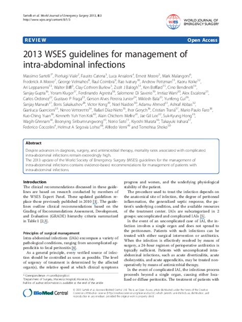Pdf 2013 Wses Guidelines For Management Of Intra Abdominal Infections
