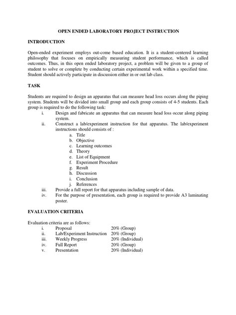open ended laboratory project pdf laboratories experiment