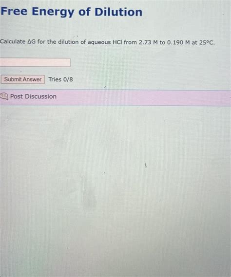 Solved Calculate Δg For The Dilution Of Aqueous Hcl From