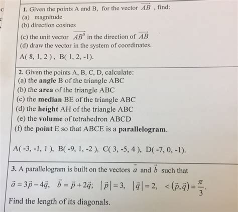 Solved Given The Points A And B For The Vector AB Chegg