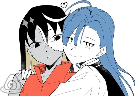 Safebooru 2girls Ado Utaite Ahoge Black Hair Black Vest Blue Hair Closed Mouth Commentary