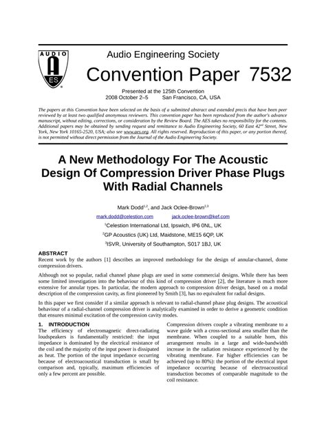 Pdf A New Methodology For The Acoustic Design Of Compression Driver