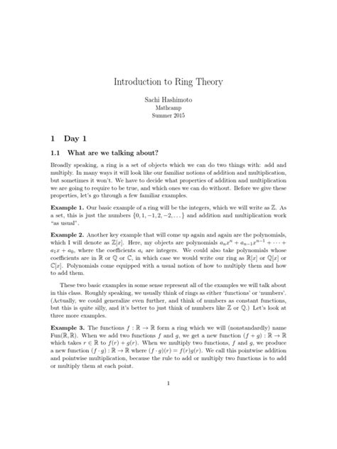 introduction to ring theory sachi hashimoto pdf ring mathematics