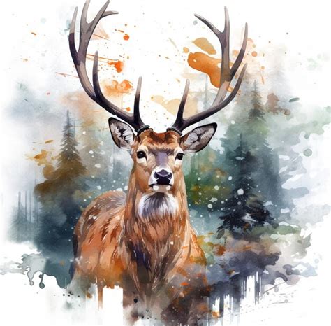 Watercolor Illustration Of Deer Premium Ai Generated Image