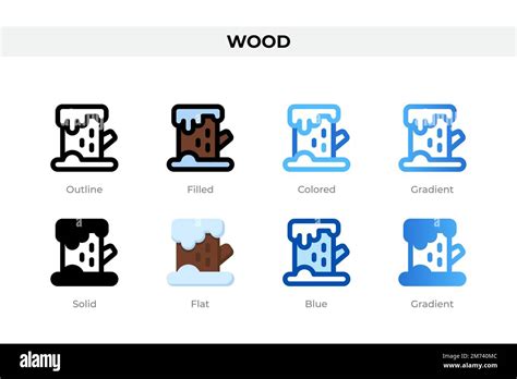 Wood Icons In Different Style Wood Icons Set Holiday Symbol
