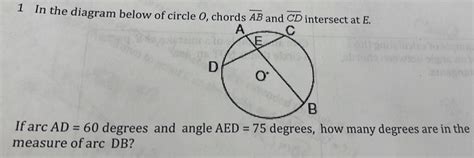 In The Diagram Below Of Circle O Chords Overline AB And Overline CD Intersect At E If Math