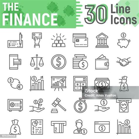 금융 선 아이콘 집합 기호 컬렉션 벡터 스케치 로고 삽화 돈을 은행 흰색 배경 Eps 10에 고립 된 선형 무늬 패키지에 서명 합니다 0명에 대한 스톡 벡터 아트 및 기타