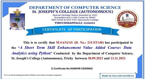 sanjay muruganandam on linkedin completed my value added course data