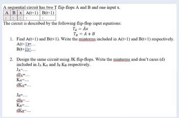 Answered: A sequential circuit has two T flip-flops A and B and one input x. ABx A(t+1) B(t+1 ...