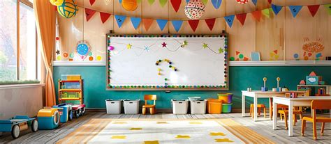 Tidy Classroom With A Whiteboard And Colorful Decorations Premium Ai Generated Image