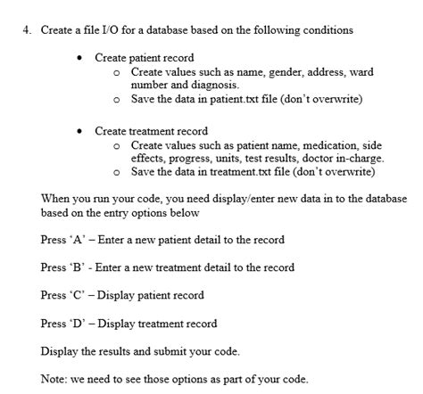 solved create a file i o for a database based on the