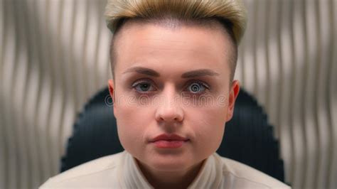 Serious Caucasian Futuristic Woman Gamer Hipster Female Girl Confident