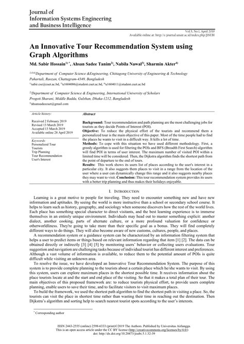 Pdf An Innovative Tour Recommendation System Using Graph Algorithms
