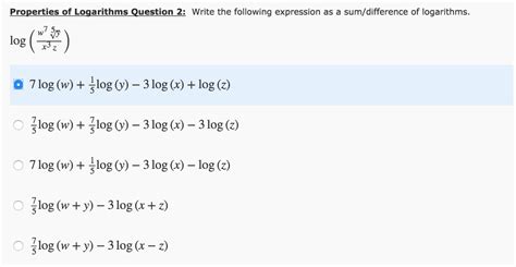 Solved Properties Of Logarithms Question Write The Chegg Com