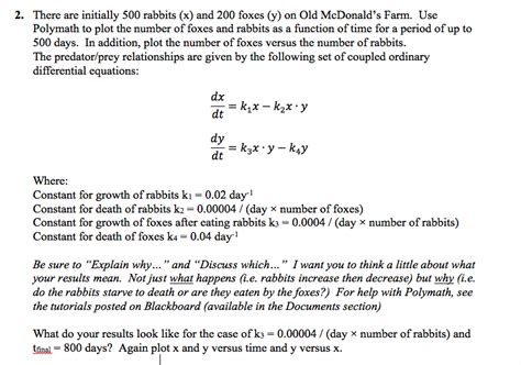 Solved 2 There Are Initially 500 Rabbits X And 200 Foxes