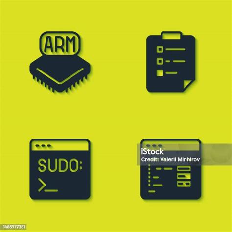Set Processor Software Code Terminal And Clipboard With Checklist Icon Vector向量圖形及更多中央處理器圖片 Istock