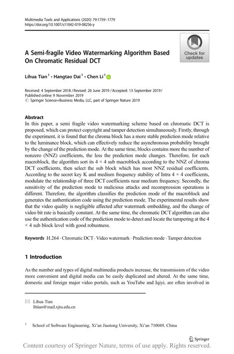 a semi fragile video watermarking algorithm based on chromatic residual