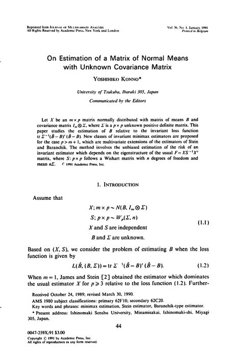 PDF On Estimation Of A Matrix Of Normal Means With Unknown Covariance Matrix