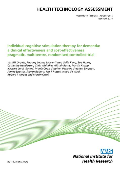 Pdf Individual Cognitive Stimulation Therapy For Dementia A Clinical