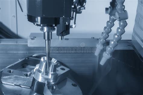 The 5 Axis Cnc Milling Machine Cutting The Automotive Part With Solid Ball End Mill Tool Stock