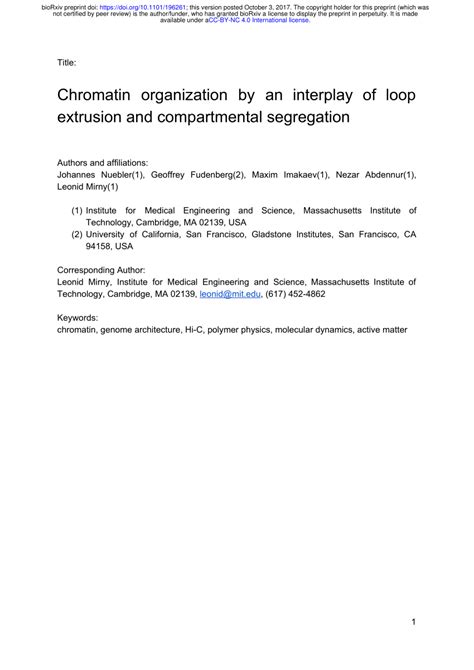 Pdf Chromatin Organization By An Interplay Of Loop Extrusion And Compartmental Segregation