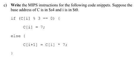 Solved C Write The MIPS Instructions For The Following Chegg Com