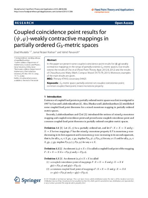 Pdf Coupled Coincidence Point Results For Psi Varphi Weakly Contractive Mappings In