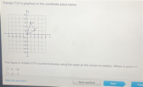 triangle tuv is graphed on the coordinate plane below the figure is