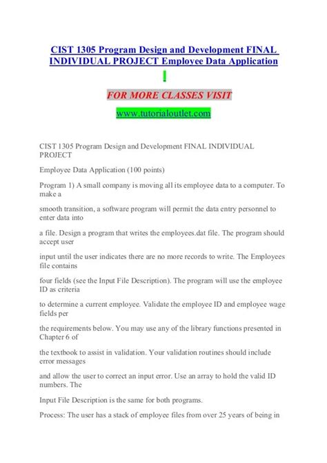 cist 1305 program design and development final individual project emp…