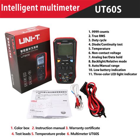 Uni T 디지털 스마트 멀티 미터 Ut60s Ut60bt 1000v Ac Dc 전압계 전류계 True Rms 커패시터 온도