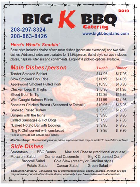 Catering Menu Big K Boises Best Bbq