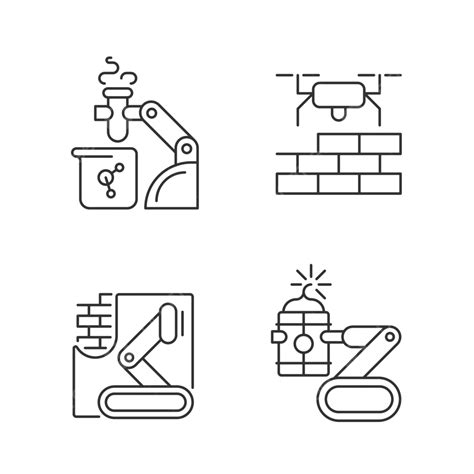 Automation In Different Industries Linear Icons Set Revolution