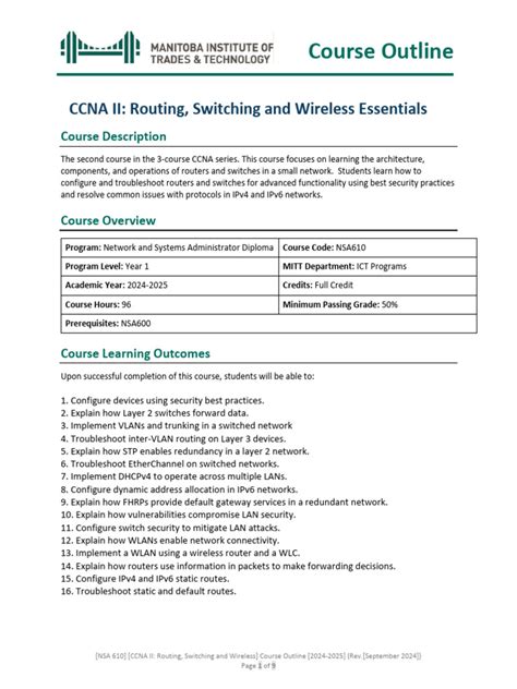 Course Outline Ccna Ii Routing Switching And Wireless Essentials Nsa600s24p2 Pdf Router