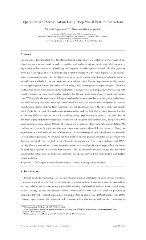 Pdf Speech Music Discrimination Using Deep Visual Feature Extractors