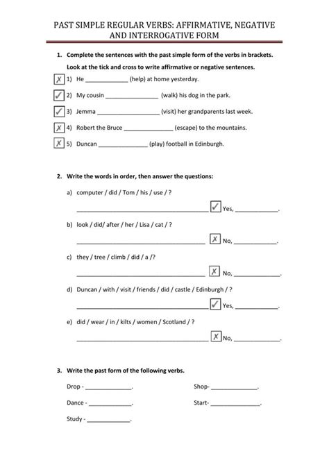 Past Simple Regular Verbs Exercise Past Simple Regular Verbs Exercise