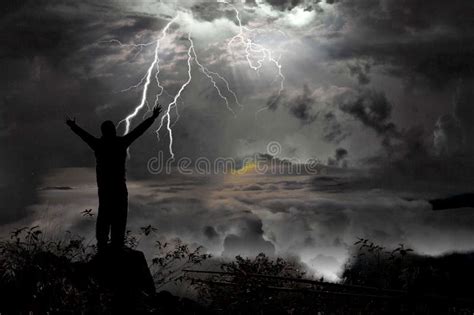 Pagan Man Storm Moon Sostice Praying Stock Image Image Of