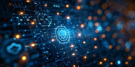 Abstract Digital Circuit Board With Glowing Blue And Orange Elements