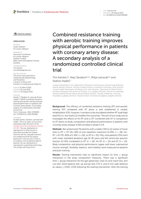 Pdf Combined Resistance Training With Aerobic Training Improves Physical Performance In