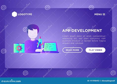 app development web page template developer coding on laptop flat