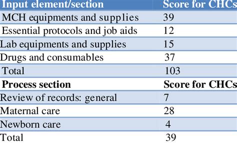 Scores For Different Elements In Input Section And Process Section