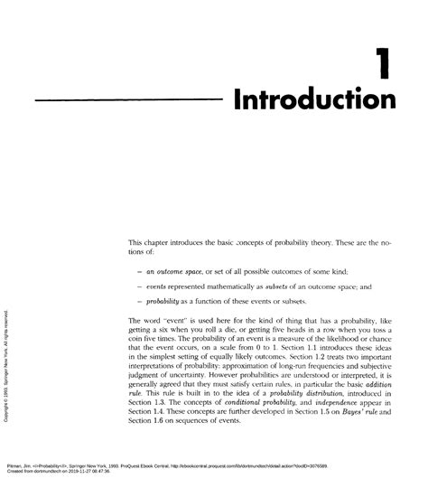 Probability Introduction Introduction This Chapter Introduces The Basic Oncepts Of