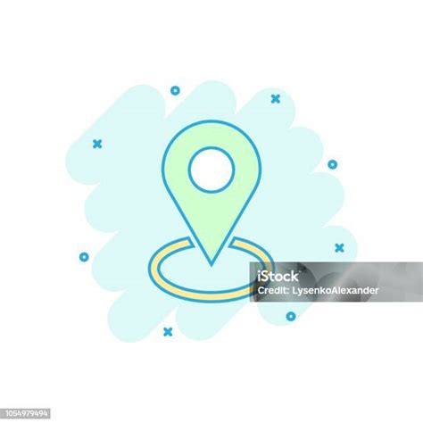 벡터 만화 스타일에서 만화 핀 위치 아이콘입니다 네비게이션 지도 Gps 그림 그림에 서명합니다 핀 비즈니스 스플래시 효과 개념입니다 0명에 대한 스톡 벡터 아트 및 기타