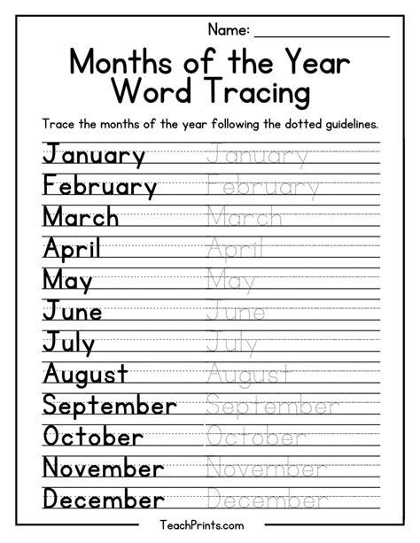 Months Of The Year Worksheets For Preschool