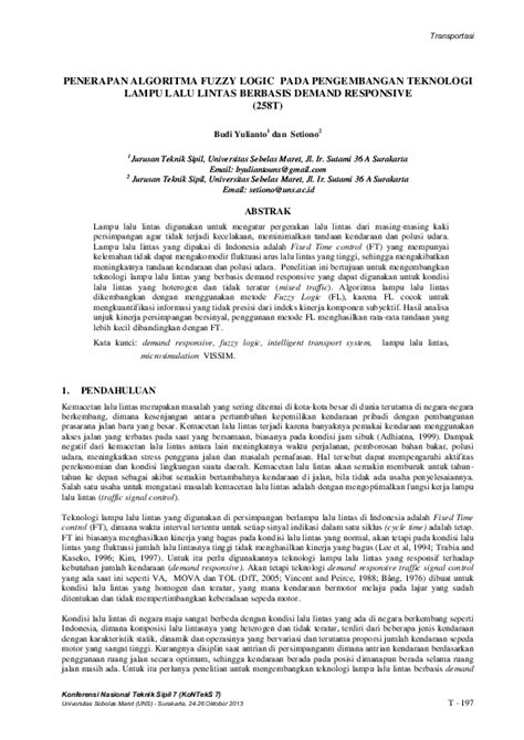 Pdf Penerapan Algoritma Fuzzy Logic Pada Pengembangan Teknologi Lampu Lalu Lintas Berbasis