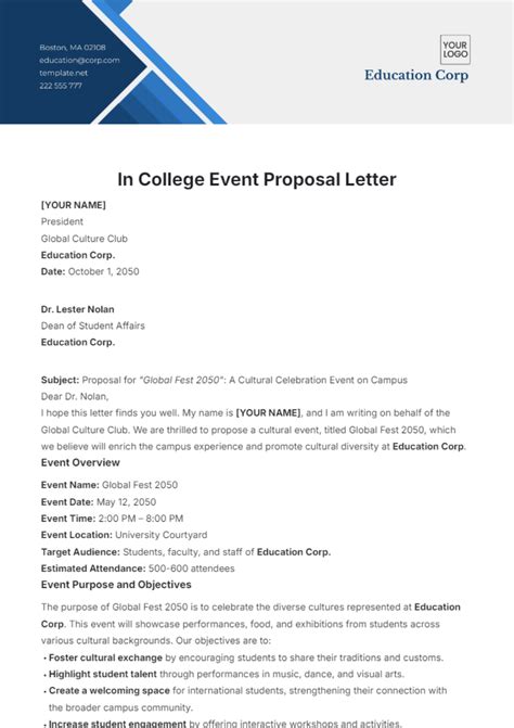 Free In College Event Proposal Letter Template To Edit Online
