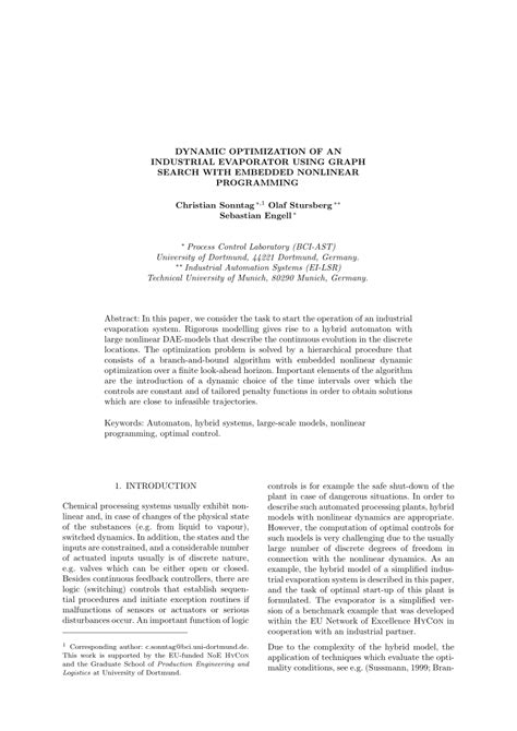 Pdf Dynamic Optimization Of An Industrial Evaporator Using Graph Search With Embedded