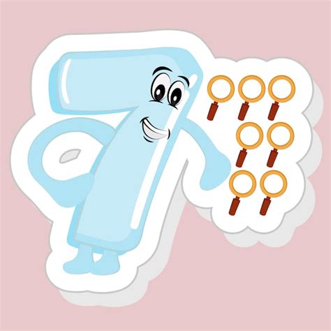 Premium Vector Sticker Style Happy 7 Cartoon Number With Magnifying