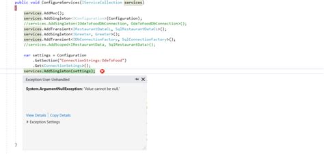 C Configurationgetsectionconnectionstringnameget Always Null