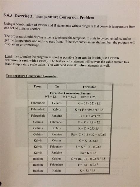 Solved 643 Exercise 3 Temperature Conversion Problem